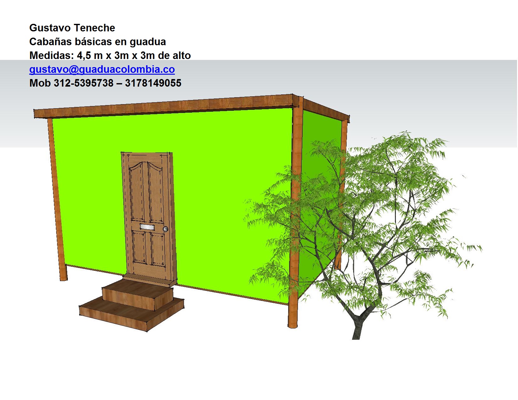 cabaa 4 5m largo x 3m largo x 3m alto con pared y puerta – GUADUA Y ...